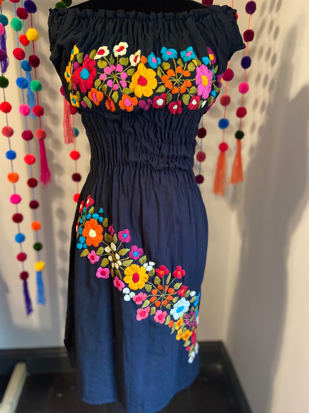 Dress- Hand Embroidered Dress- Mexican Embroidered Dress- Floral Dress ...