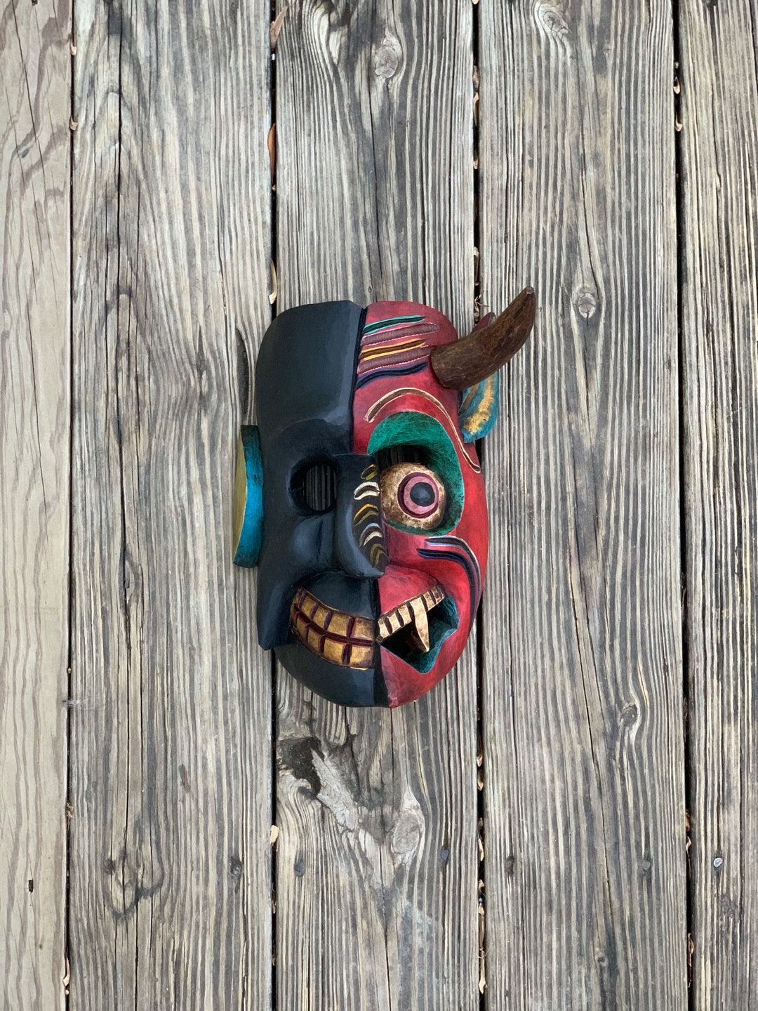 Black & Red Demon Devil Mask Wooden Mask Handmade Mexican Decoration ...