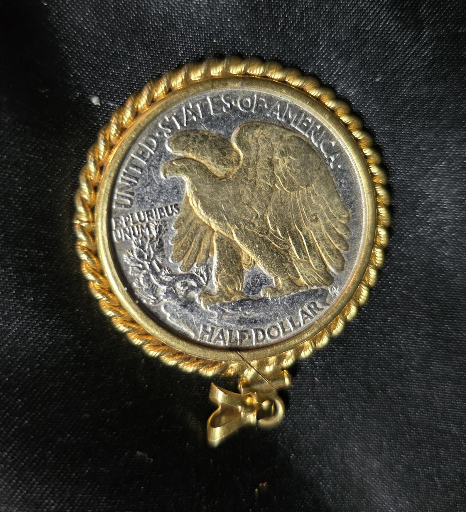 Custom 1945 Walking Liberty Coin Gold Plated Rope Bezel Sterling Silver ...