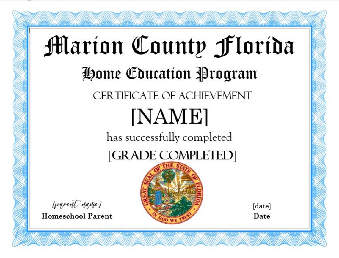 Homeschool Grade Completed Certificate- Editable - Etsy
