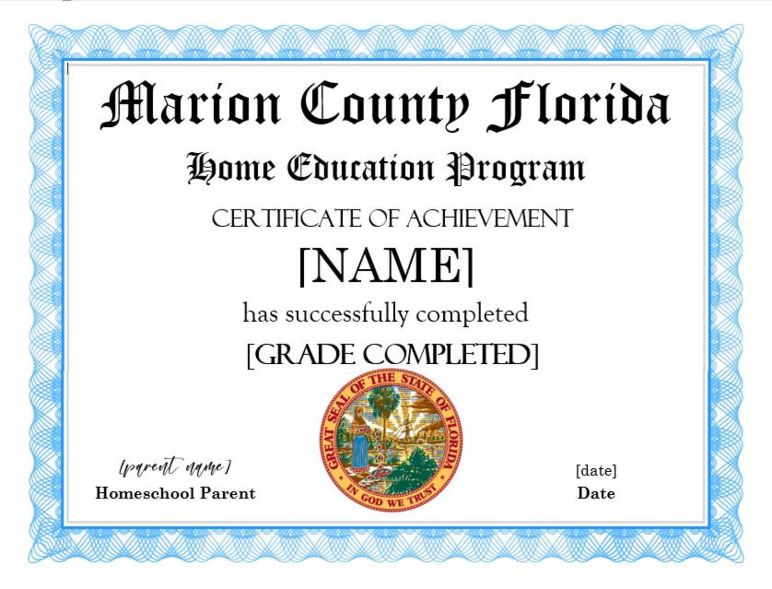 Homeschool Grade Completed Certificate- Editable - Etsy