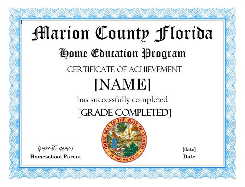 Homeschool Grade Completed Certificate- Editable - Etsy