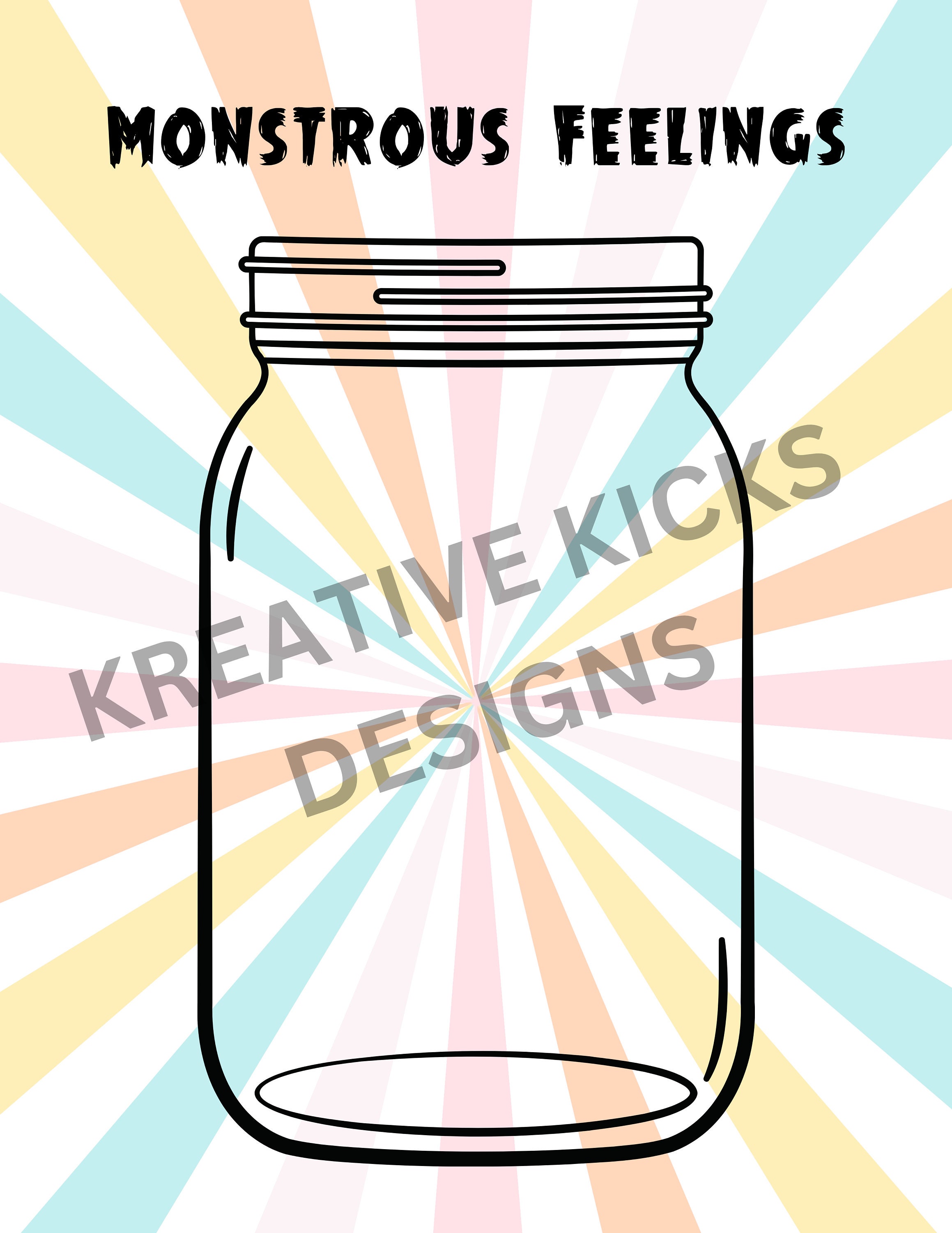Monster Feeling Mason Jar Template - Etsy