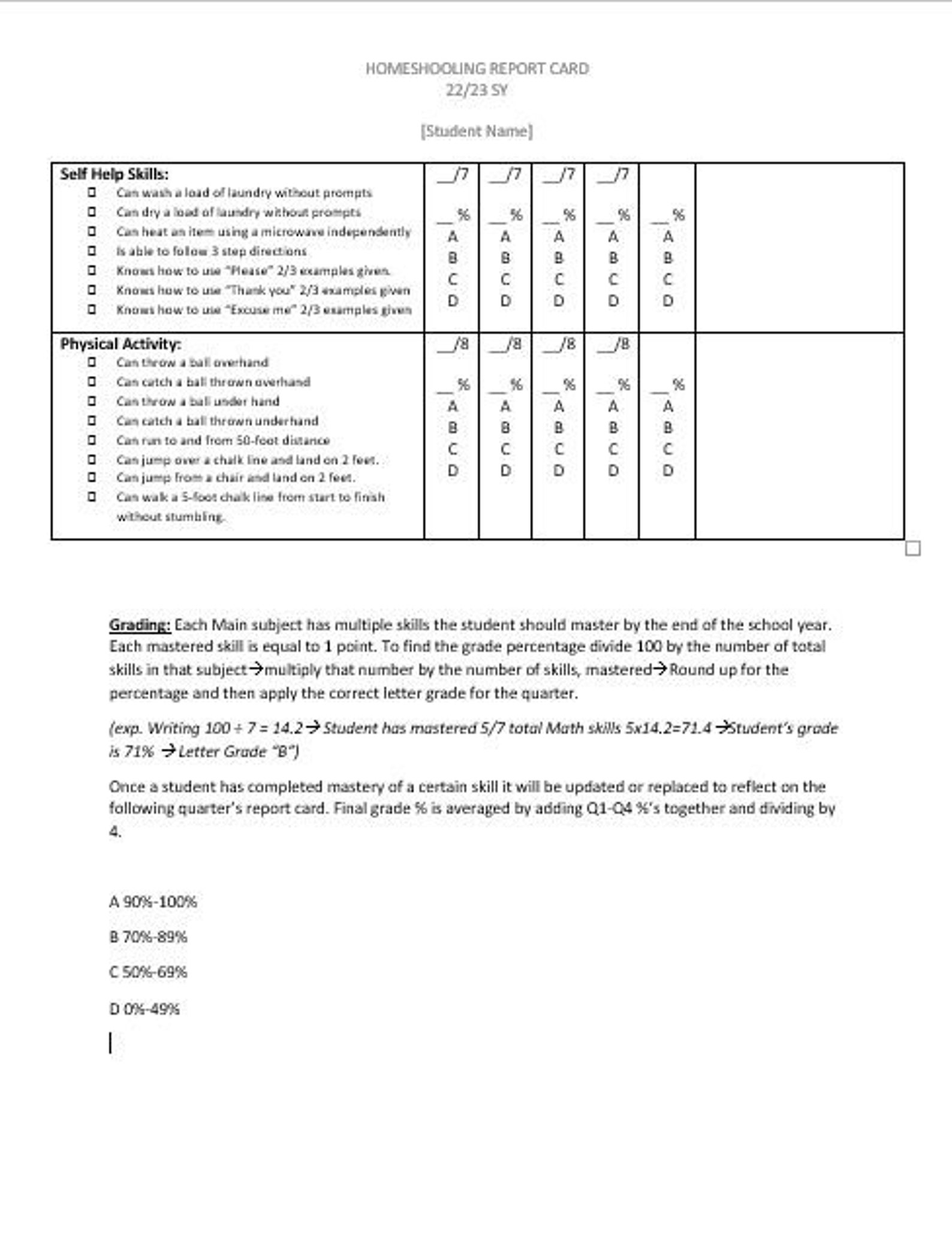 Homeschool Report Card- Editable - Etsy