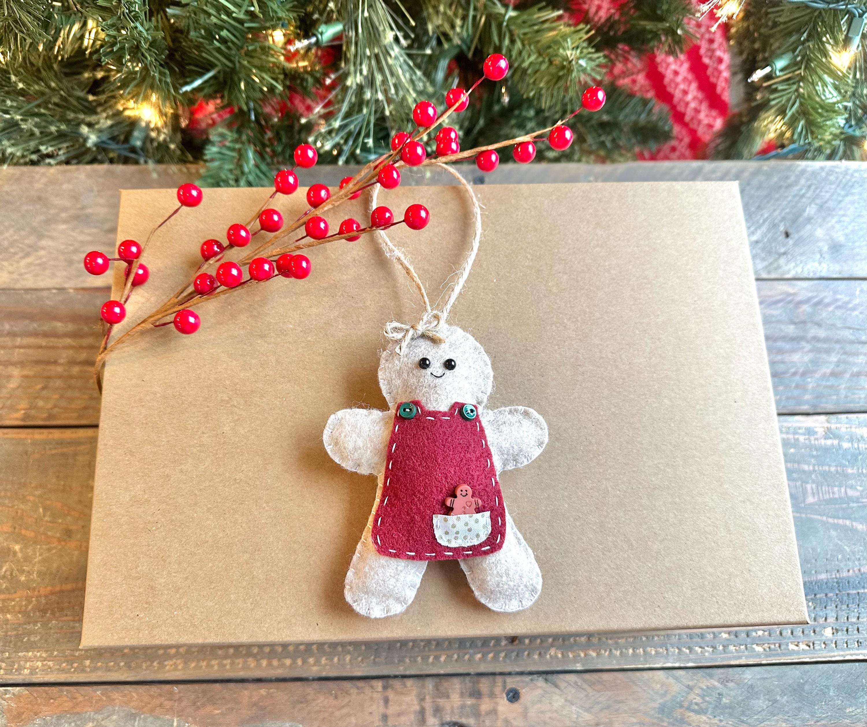 Felt Christmas Gingerbread Girl Cookie Ornament - Red Apron, Gift Idea ...