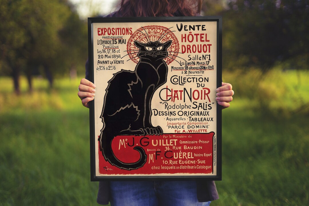 Black Cat Vintage Fine Art, Chat Noir Poster, Le Chat Noir Print, Print ...