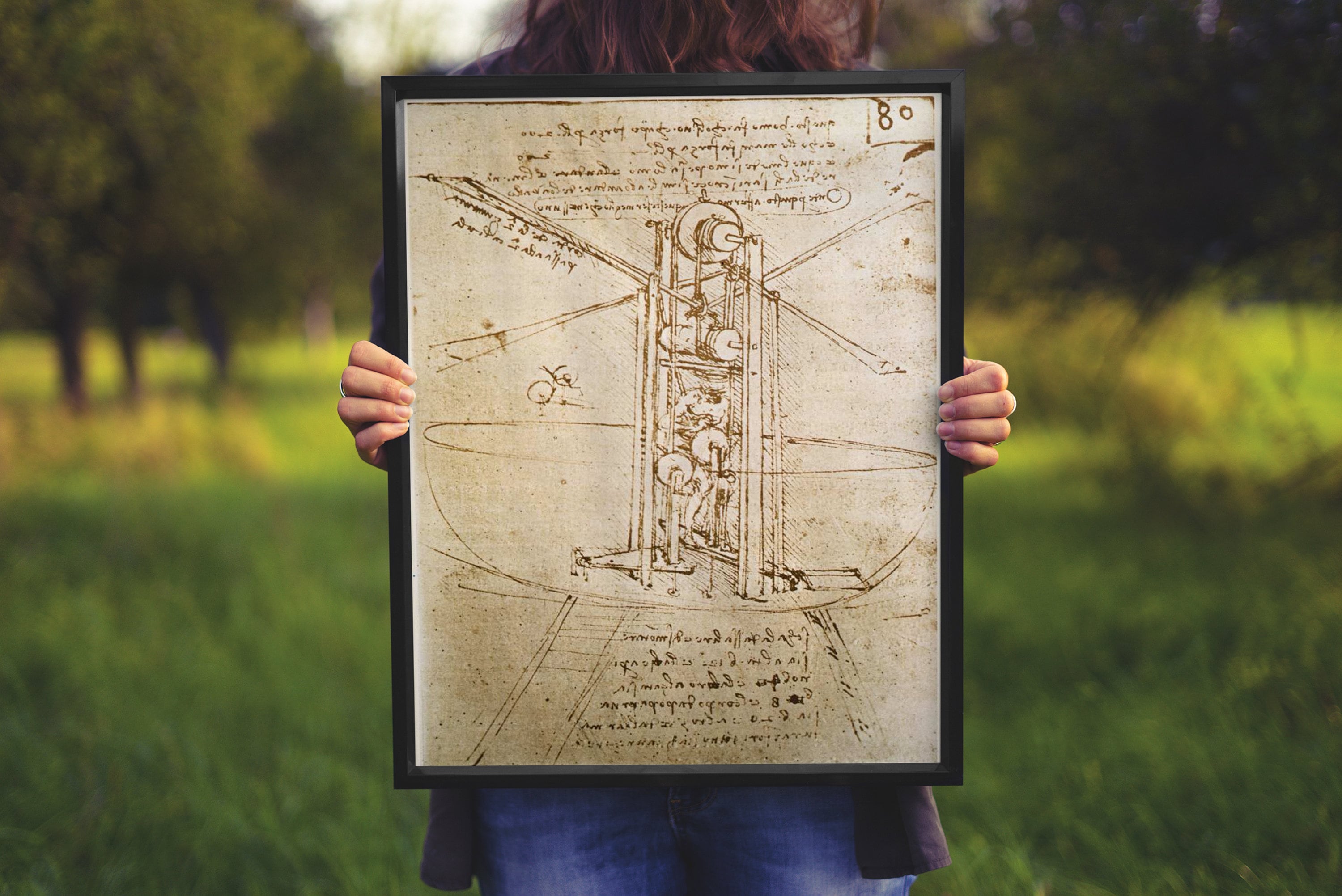 Flying Machine, by Leonardo Da Vinci, Print Art Poster Framed, Large ...
