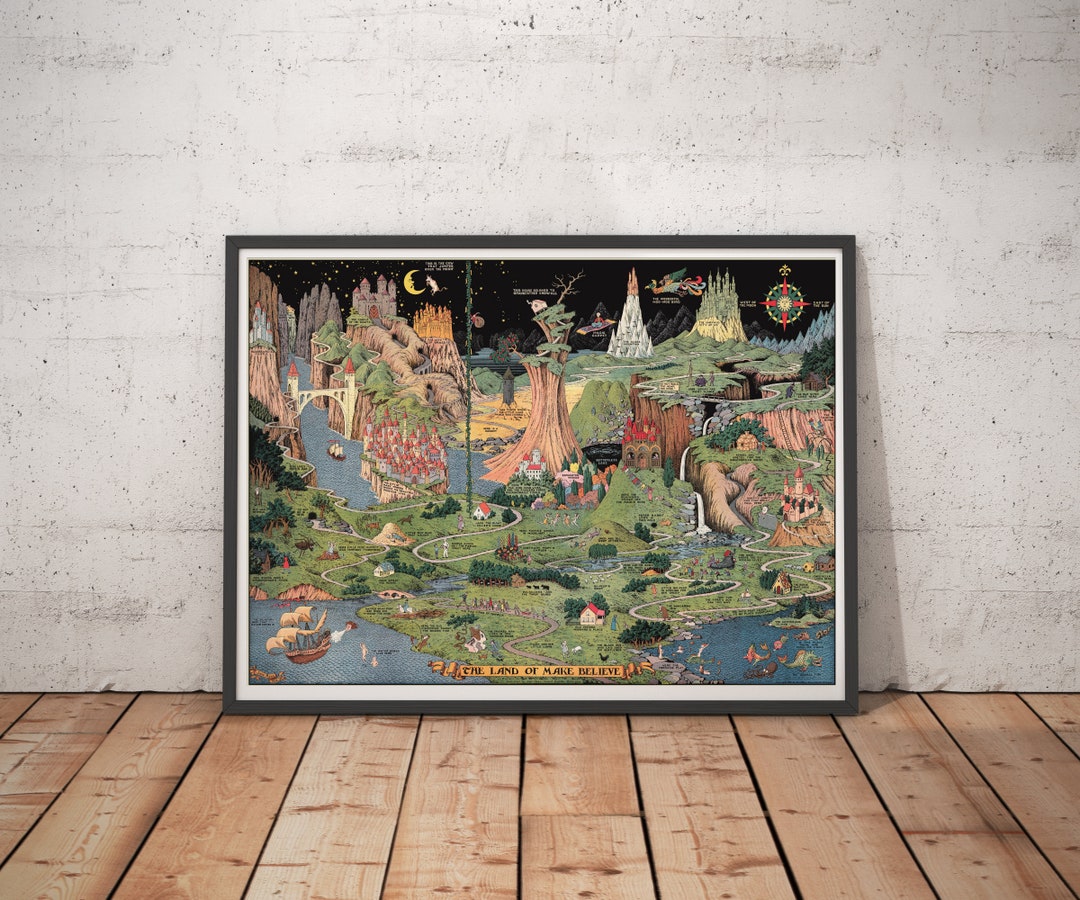 The Land of Make Believe 1933 Vintage Fairy Tale Map Poster Nursery ...
