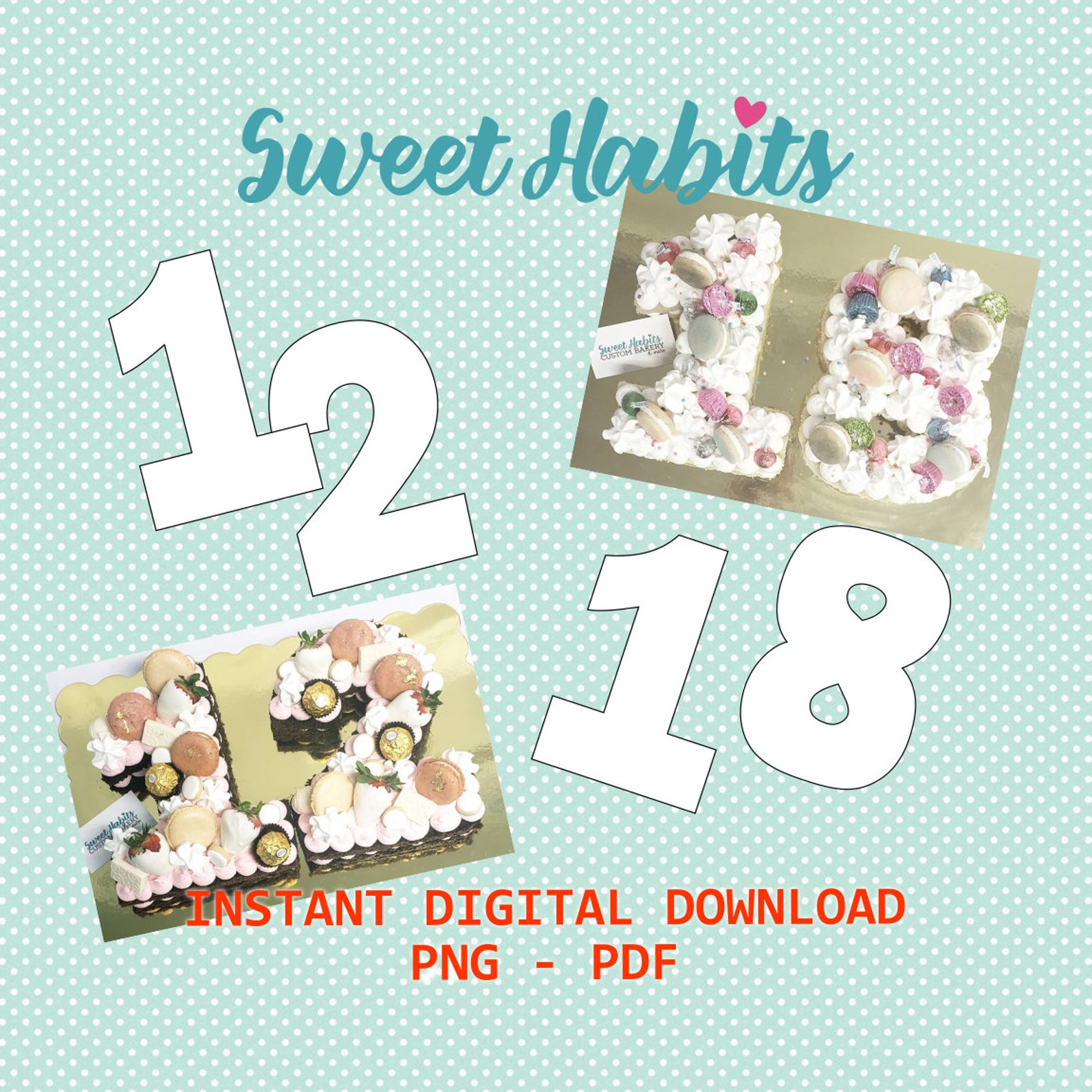 Number and Letter Printable Template for Cakes - Digital Cut File ...