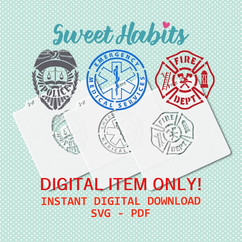First Responders Bundle Cookie Stencils Set Police, Emergency Medical ...