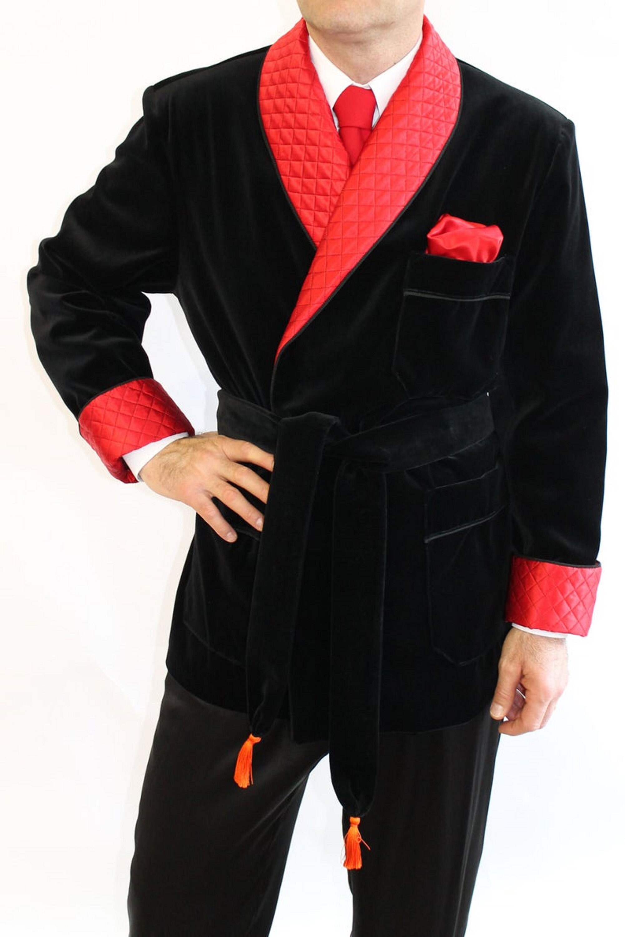 Men's Elegant Quilted Black Velvet Smoking Jacket Hosting - Etsy