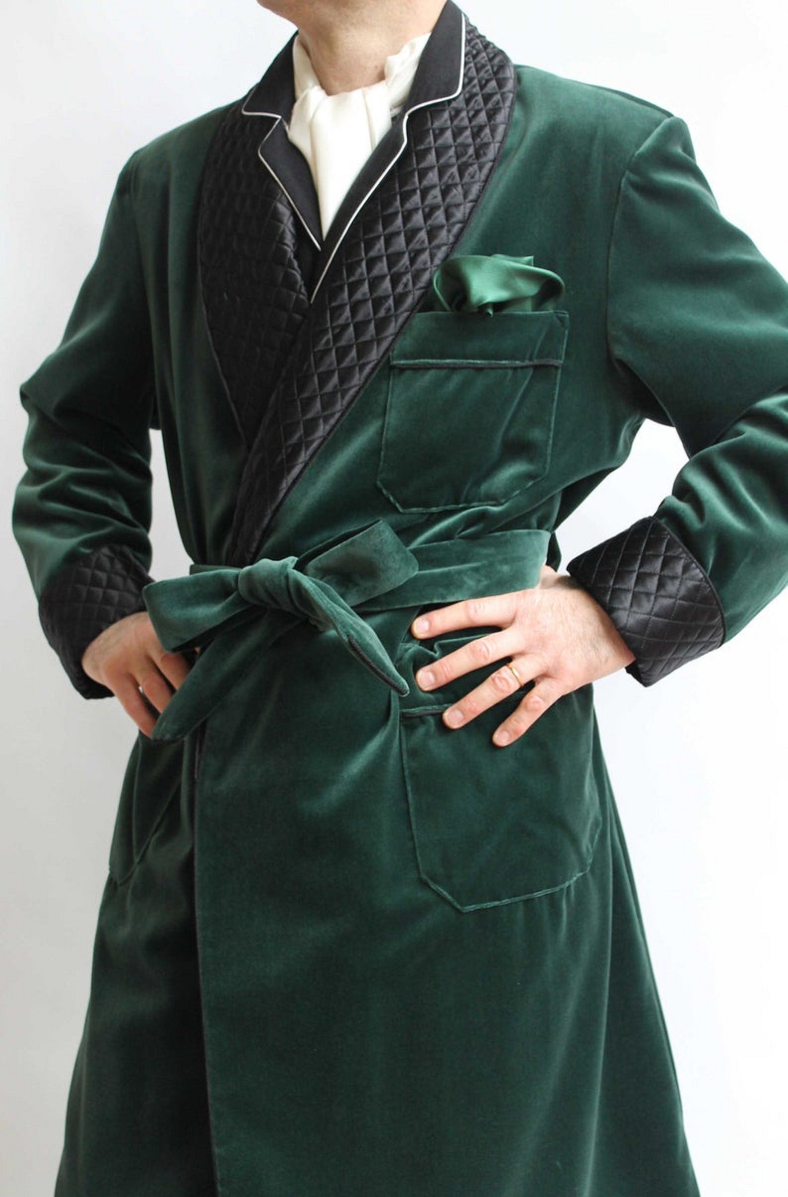 Men Long Smoking Jacket Robe De Chambre Handmade Green Velvet - Etsy