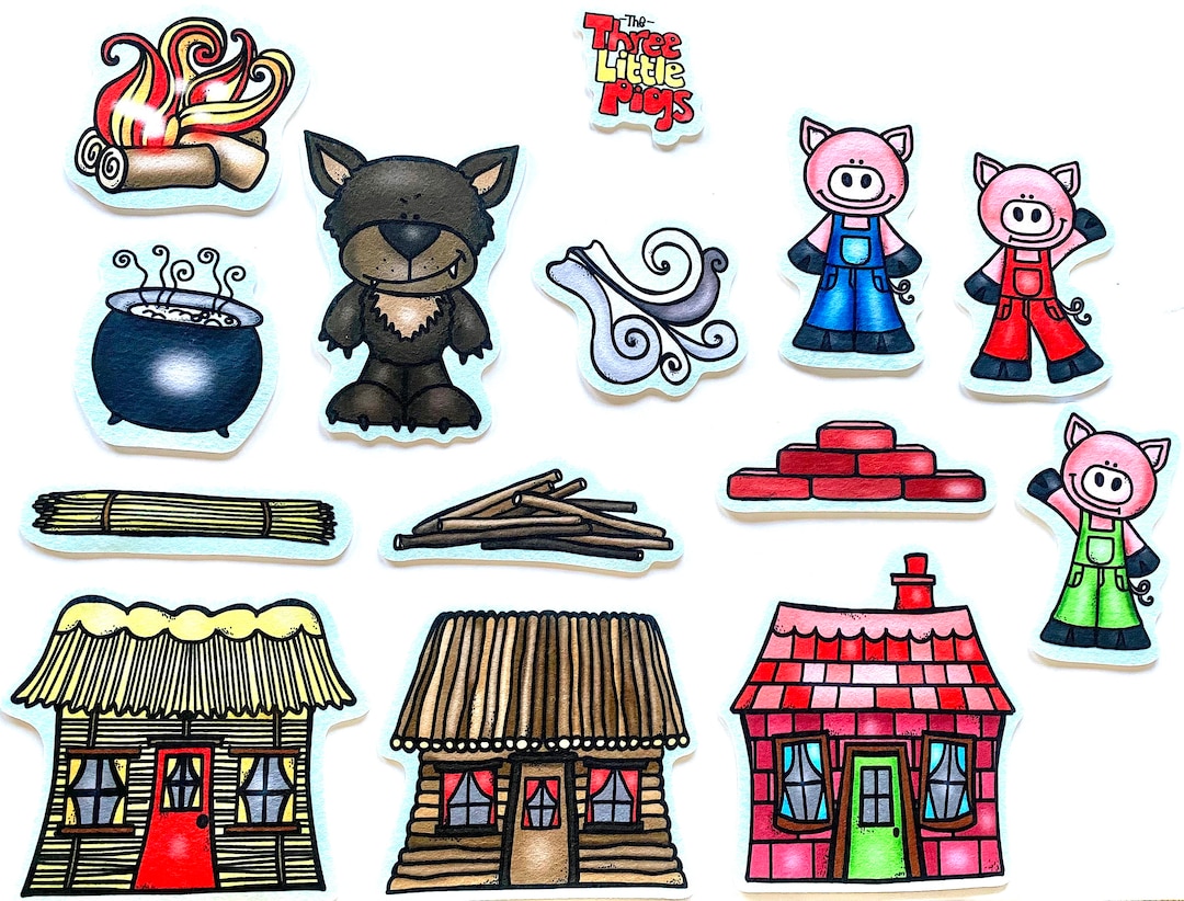The Three Little Pigs Felt Figures Flannel Board Story Set Felt Board ...