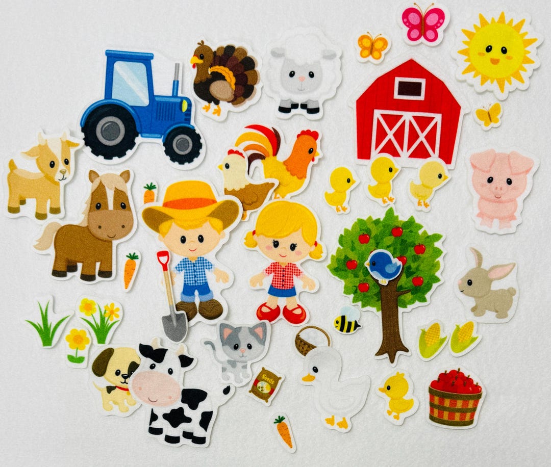 37 Pc Farm Animals Felt Figures Flannel Board Story Set Felt Board ...