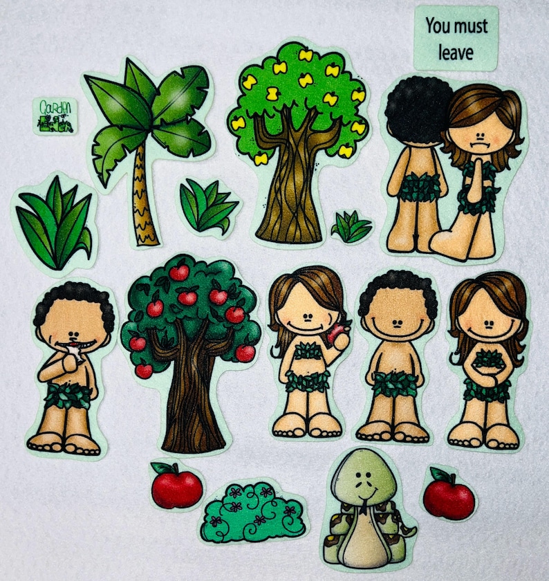 Figuras de fieltro de Adán y Eva del Jardín del Edén para historias ...