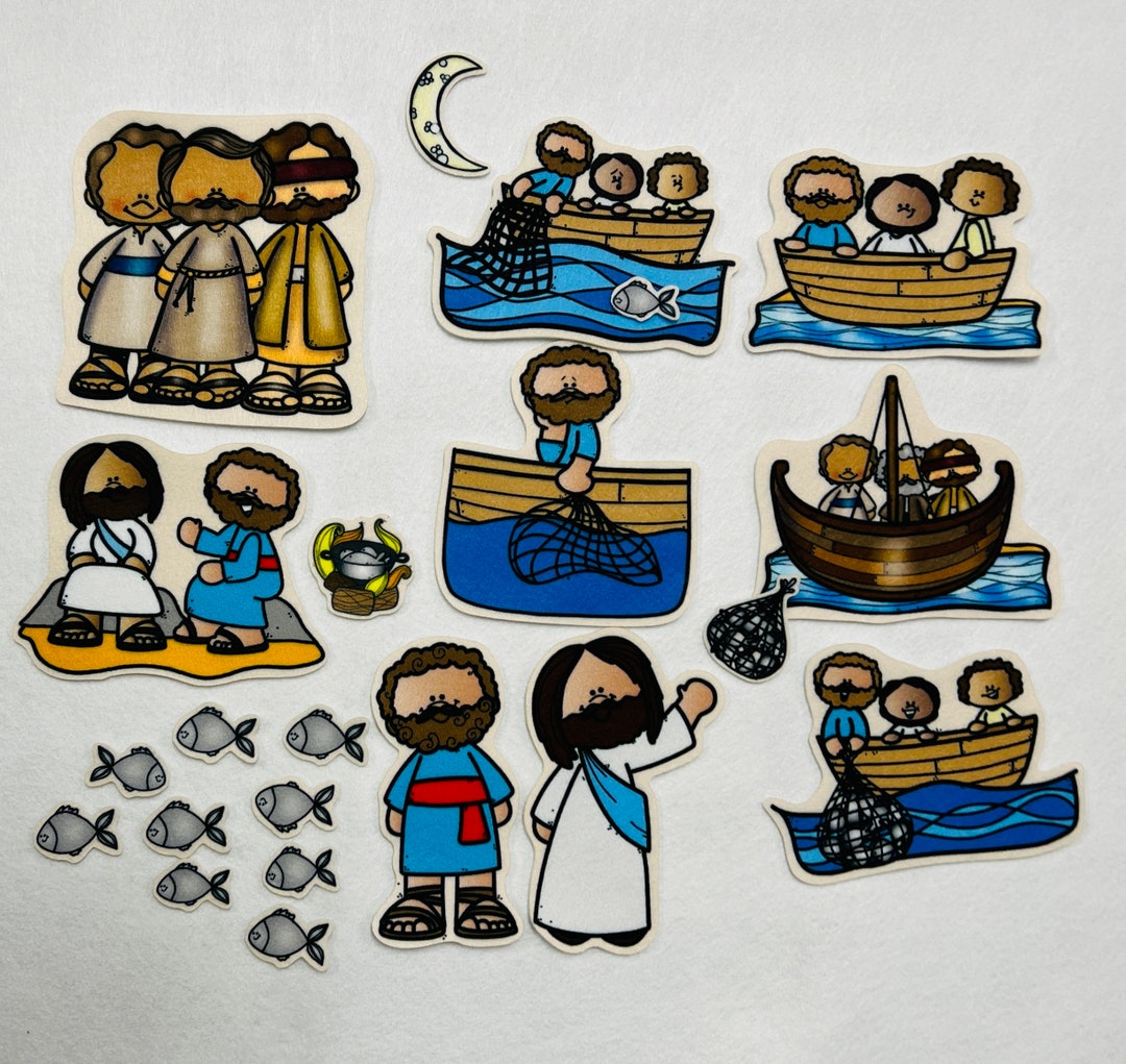 Jesus Fishers of Men Miraculous Catch Felt Figures for Bible Flannel ...