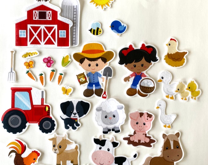 35 Pc Farm Animals Felt Figures Flannel Board Story Set Felt Board ...