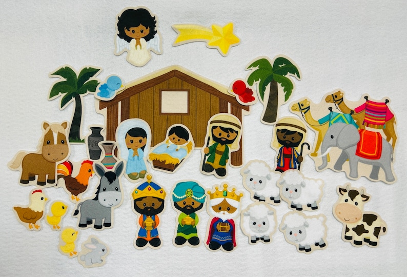 Nativity Felt Figure Set Dark Skinned Christmas Birth of Jesus for ...