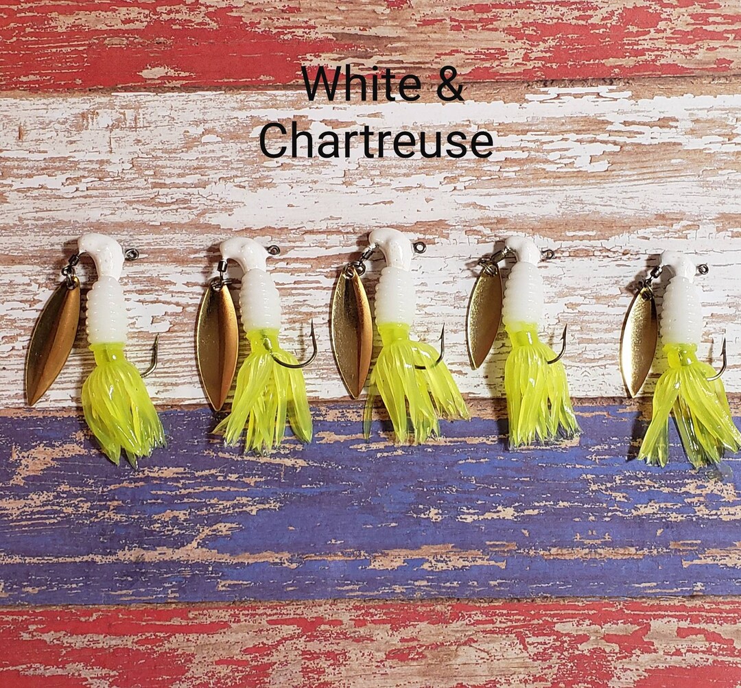 Set of 5, Hand Poured Custom Made Crappie Jigs With Gold Willow Blades ...