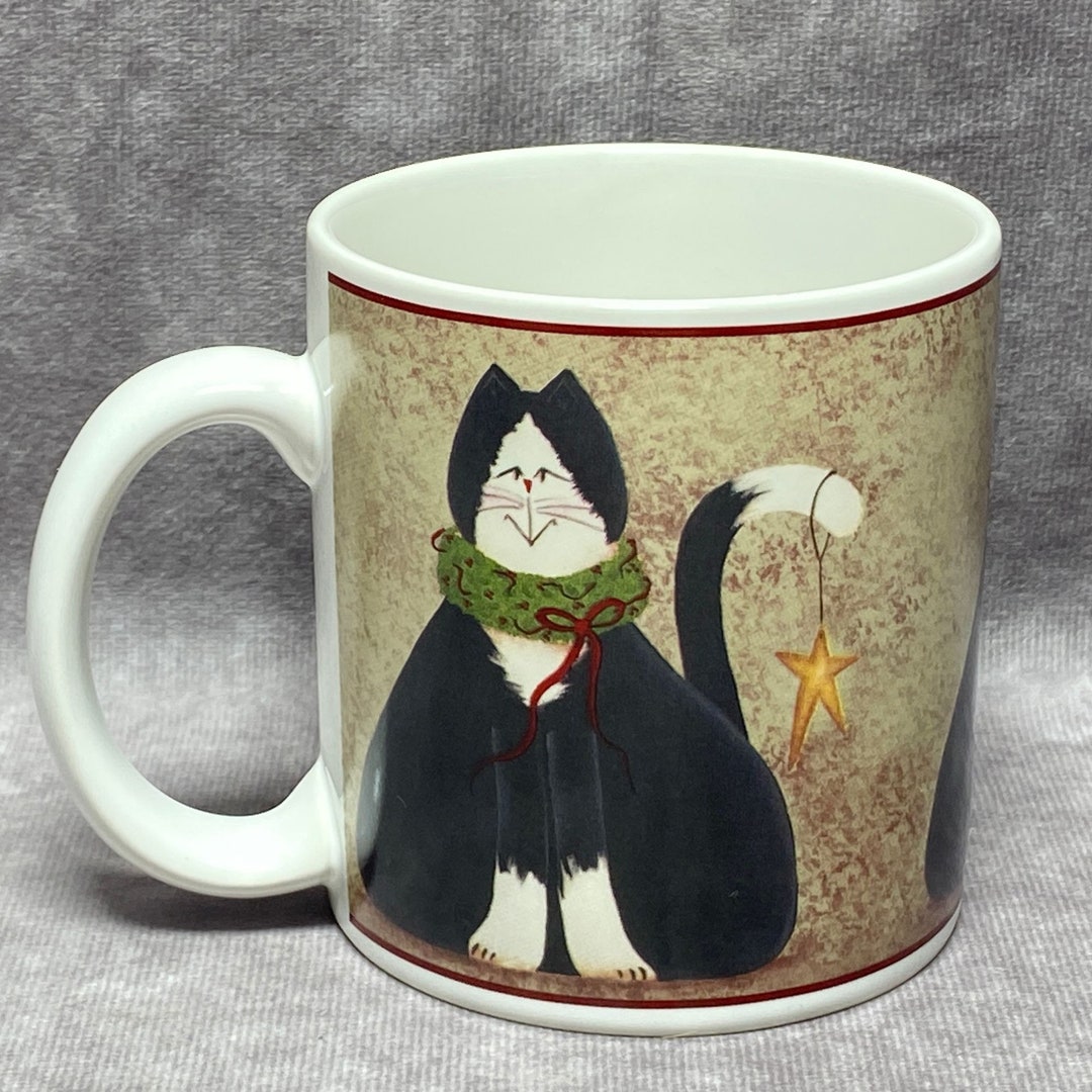 Christmas Cat by Sakura Fiddlestix Coffee Mug Tea Cup Wreath Collar ...