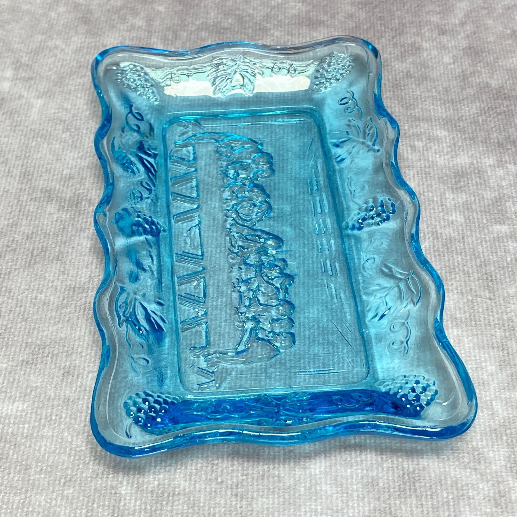 Vintage Tiara Blue Glass Tray With Last Supper Scene Butter Dish ...
