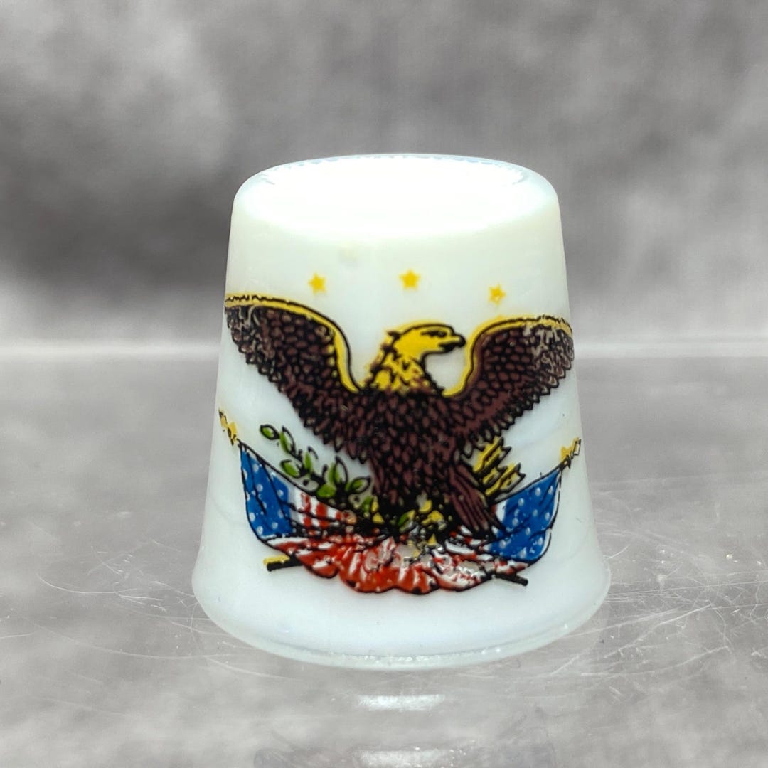 Vintage Porcelain Thimble With Bald Eagle & American Flag Design - Etsy