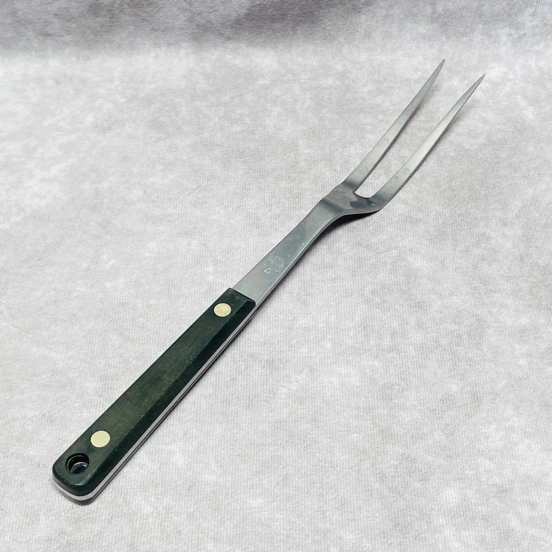 Vintage Flint Stainless Vanadium Carving Fork With Black Handle Made in ...