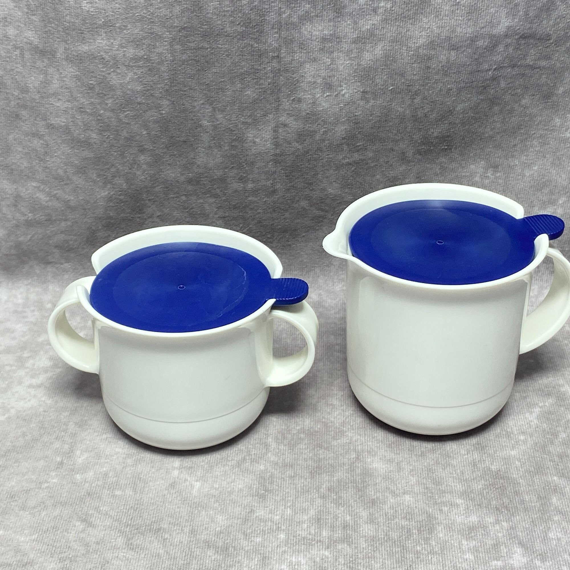 Tupperware Sugar and Creamer Set With Snap-in Lids White & Blue 10oz ...
