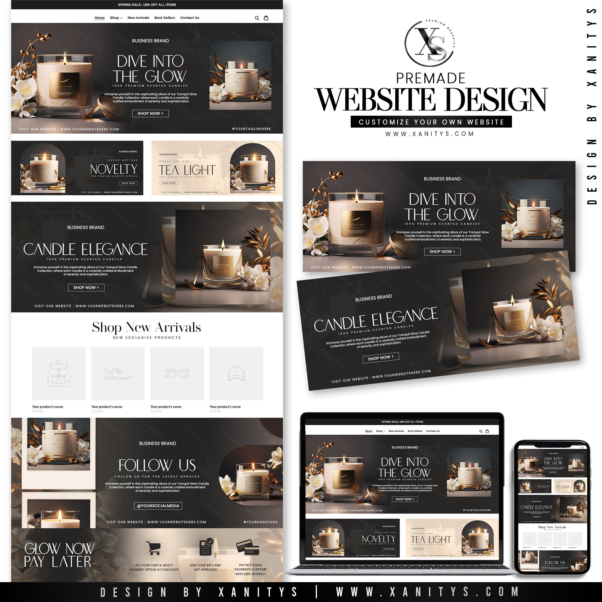 Candle Website Design, Soy Wax Candle Website Design, Premade Website ...