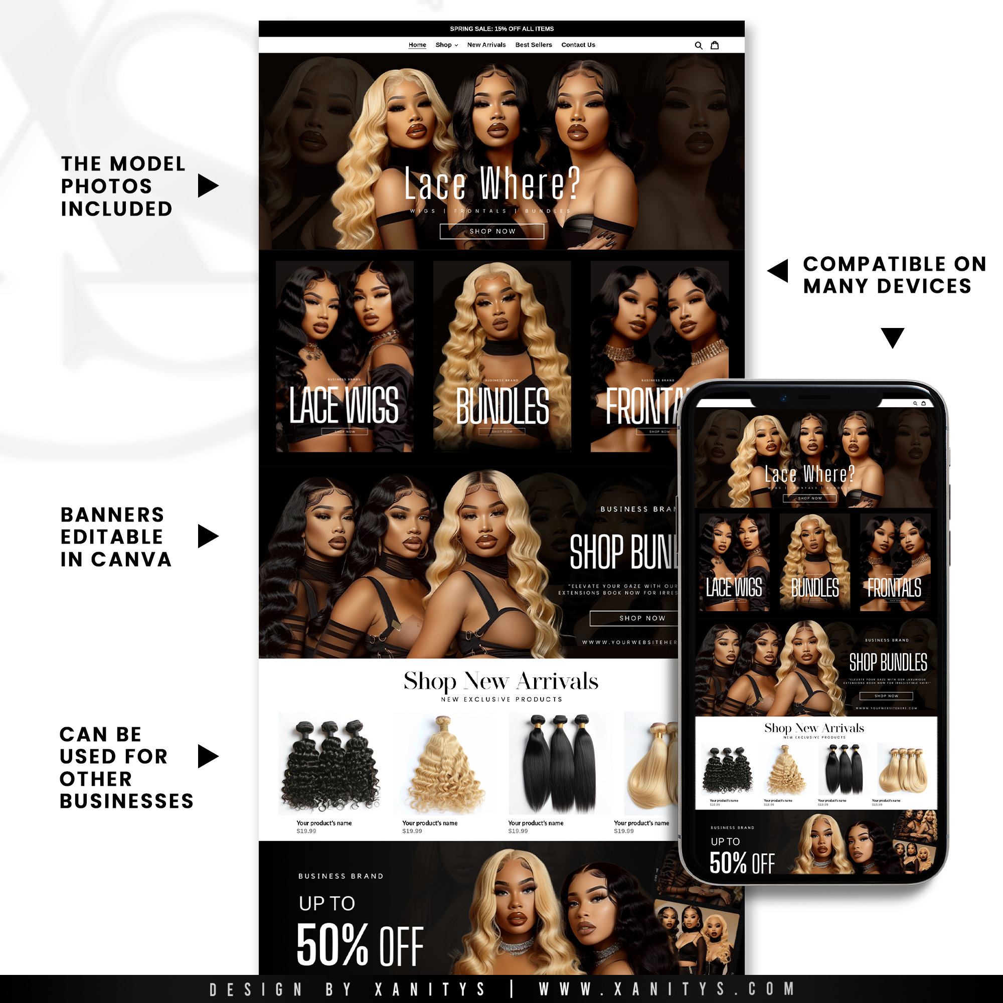 Hair Website Design, Hair Website Template, Lace Wig Website, Hair ...