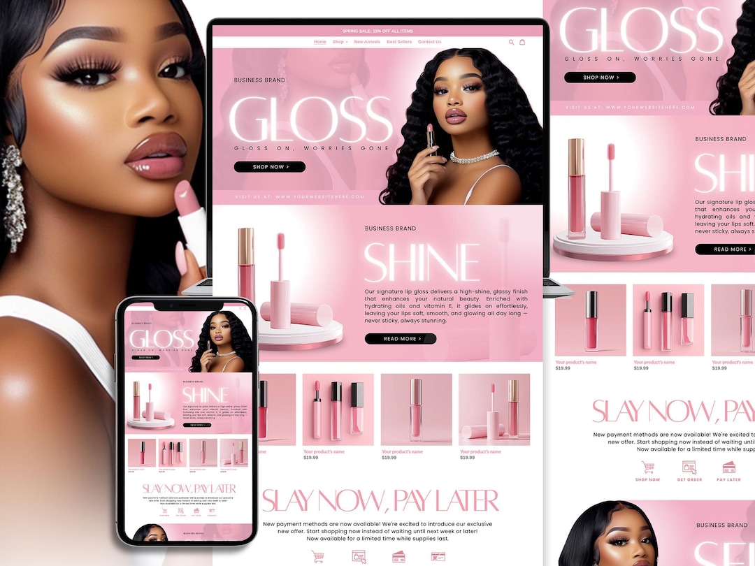 Lip Gloss Website, Cosmetics Website, Lip Gloss Template, Premade ...