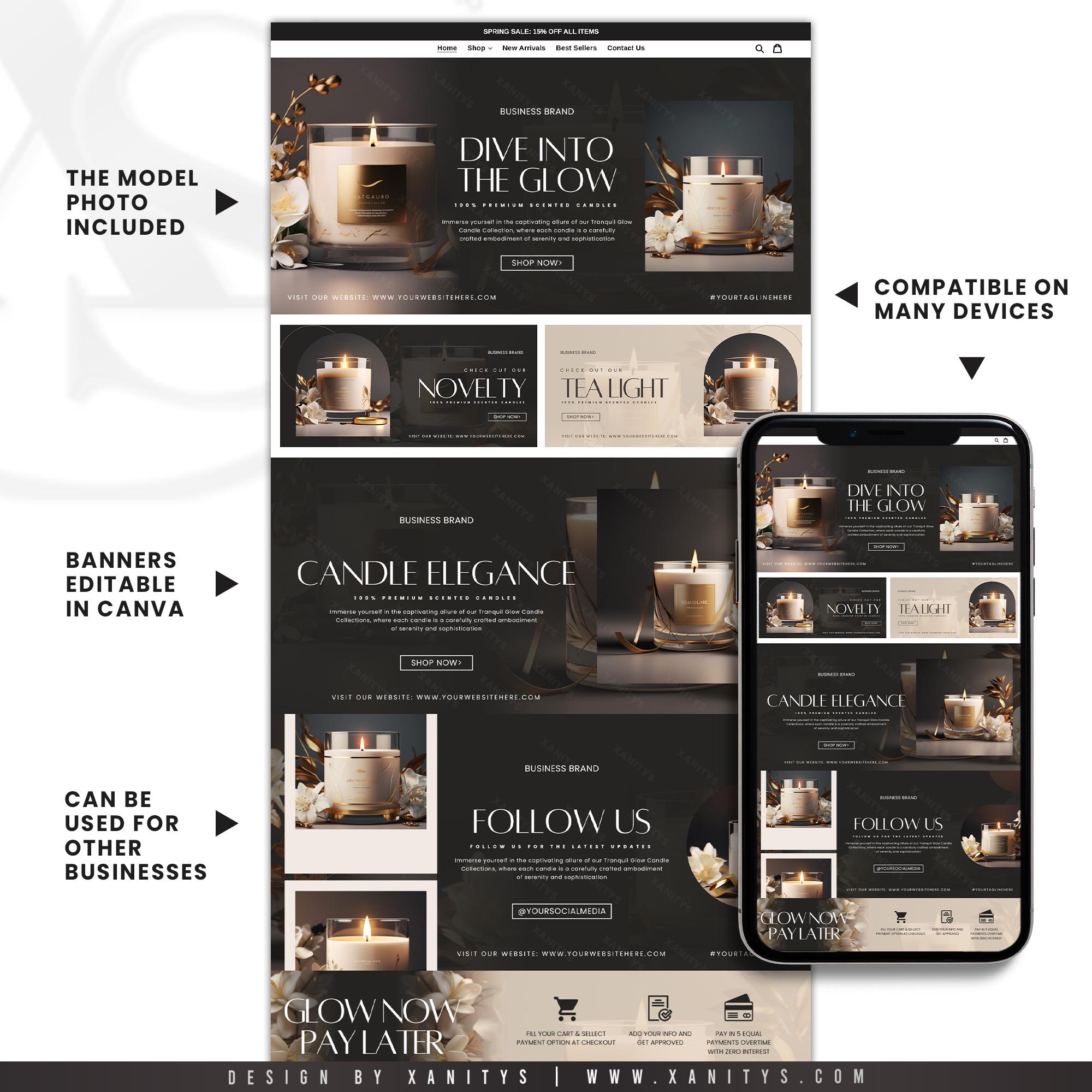 Candle Website Banner Templates, DIY Canva Editable Design (digital ...