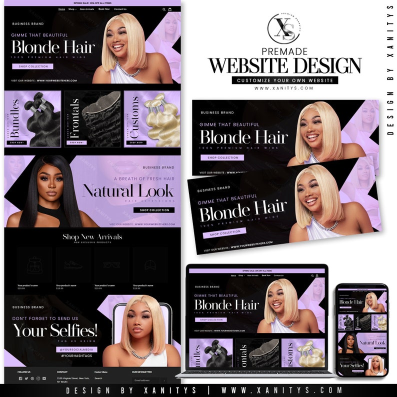 Hair Website Design, Hair Website Template, Lace Wig Website ...