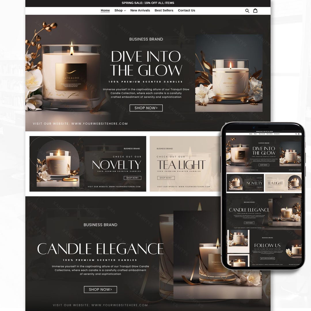 Candle Website Template Banners, DIY Candle Website, Candle Banners ...
