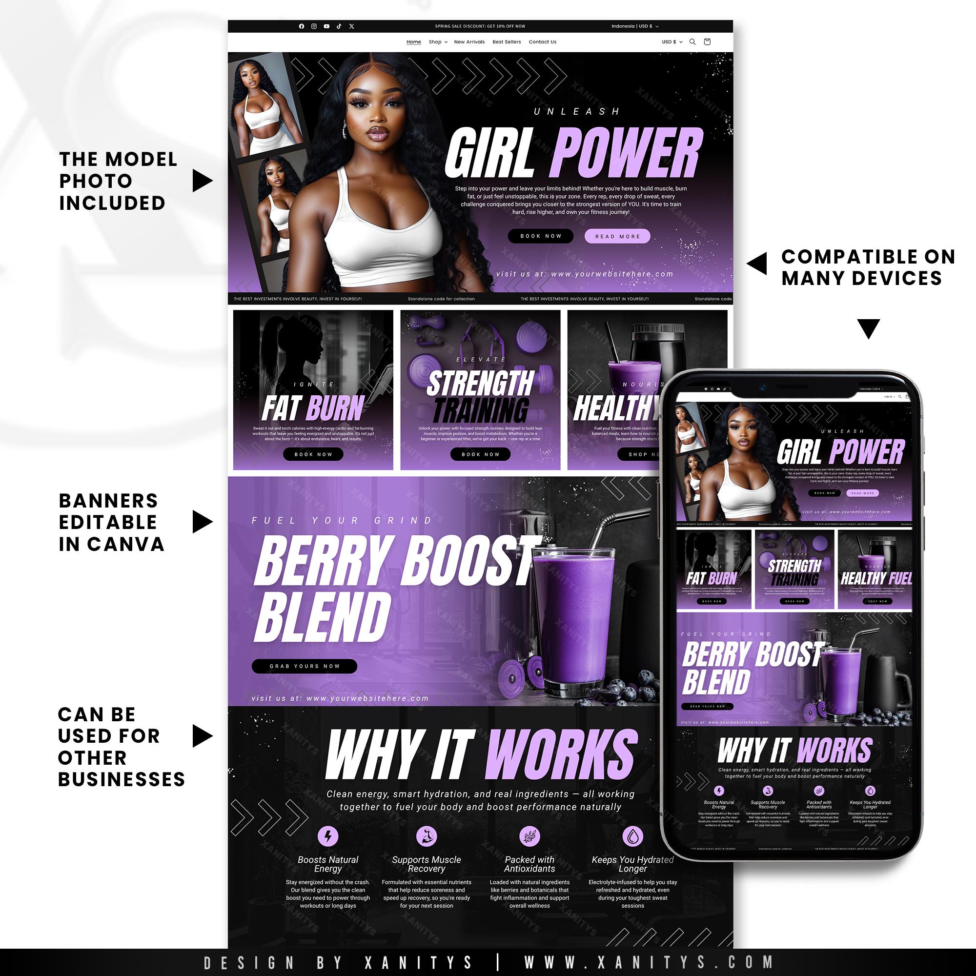 Fitness Website Canva Banner Template, Gym & Personal Trainer Branding ...