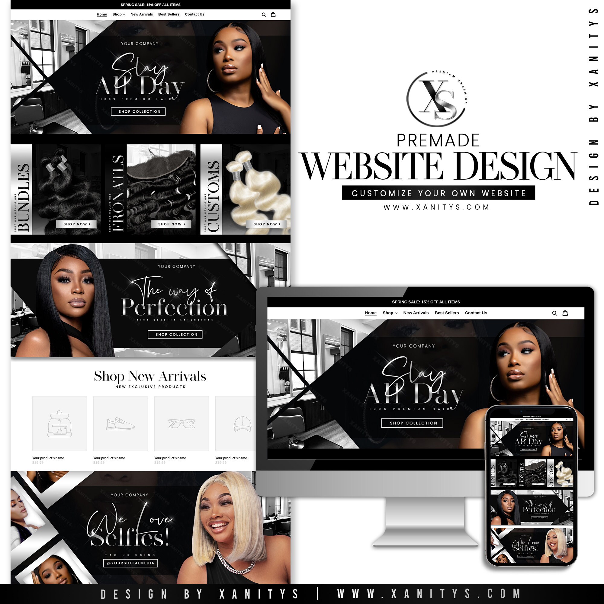 Hair Website Design, Hair Extensions Website Design, Premade Website ...