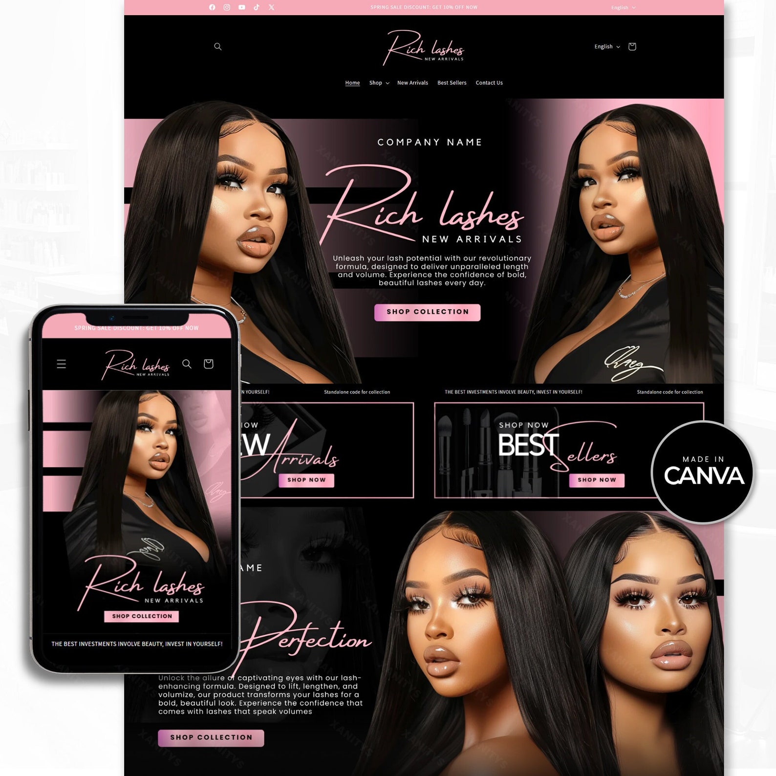 Lash Website Design, Hair Website Template, Cosmetics Website, Hair ...