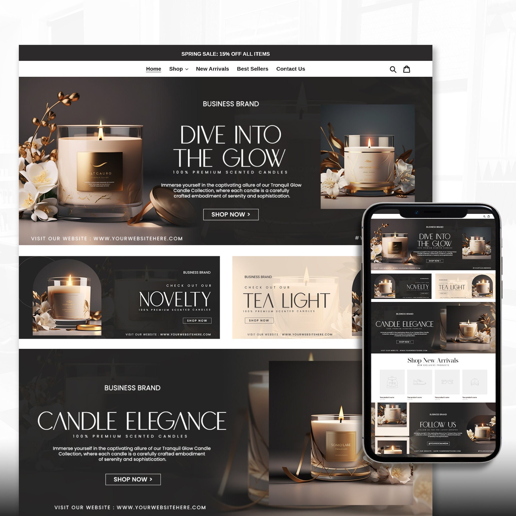 Candle Website Design, Soy Wax Candle Website Design, Premade Website ...