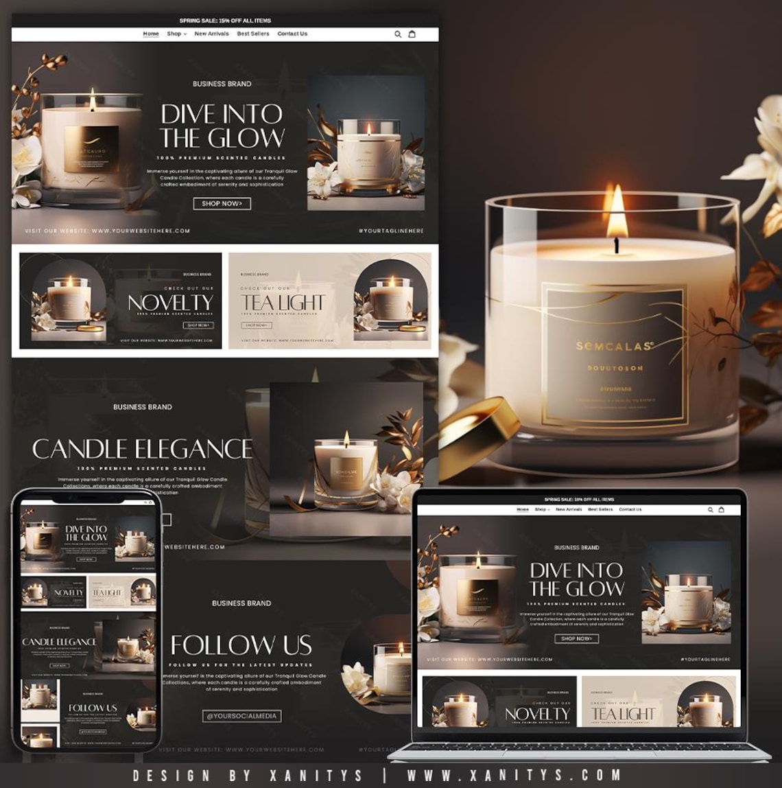 Candle Website Banner Templates, DIY Canva Editable Design (digital ...