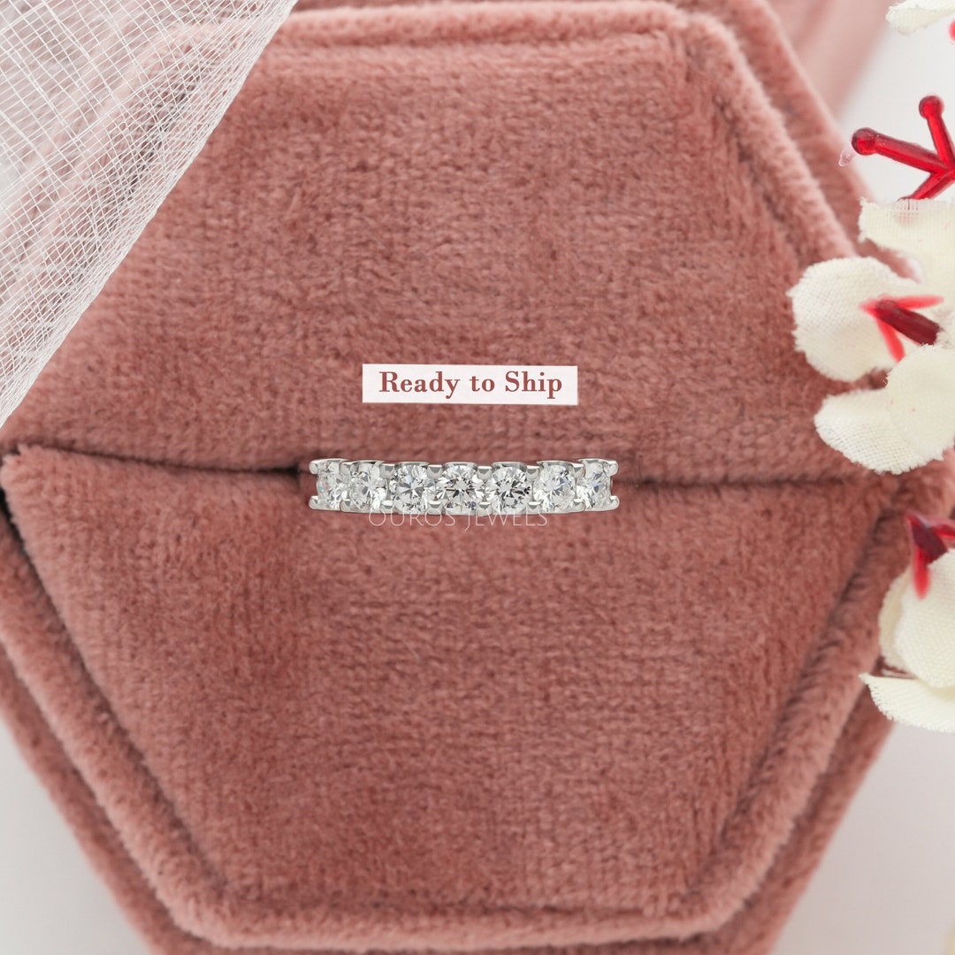 Round Cut Eco Friendly Diamond Half Eternity Band / 14K White - Etsy