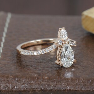 Pear Diamond Ring/ Chevron Shaped Diamond Ring/ Claw Prongs | Etsy