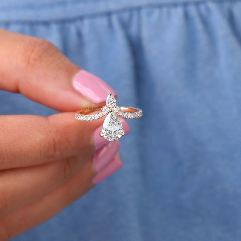 Pear Diamond Ring/ Chevron Shaped Diamond Ring/ Claw Prongs - Etsy