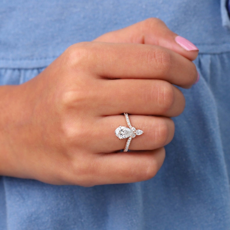 Pear Diamond Ring/ Chevron Shaped Diamond Ring/ Claw Prongs - Etsy