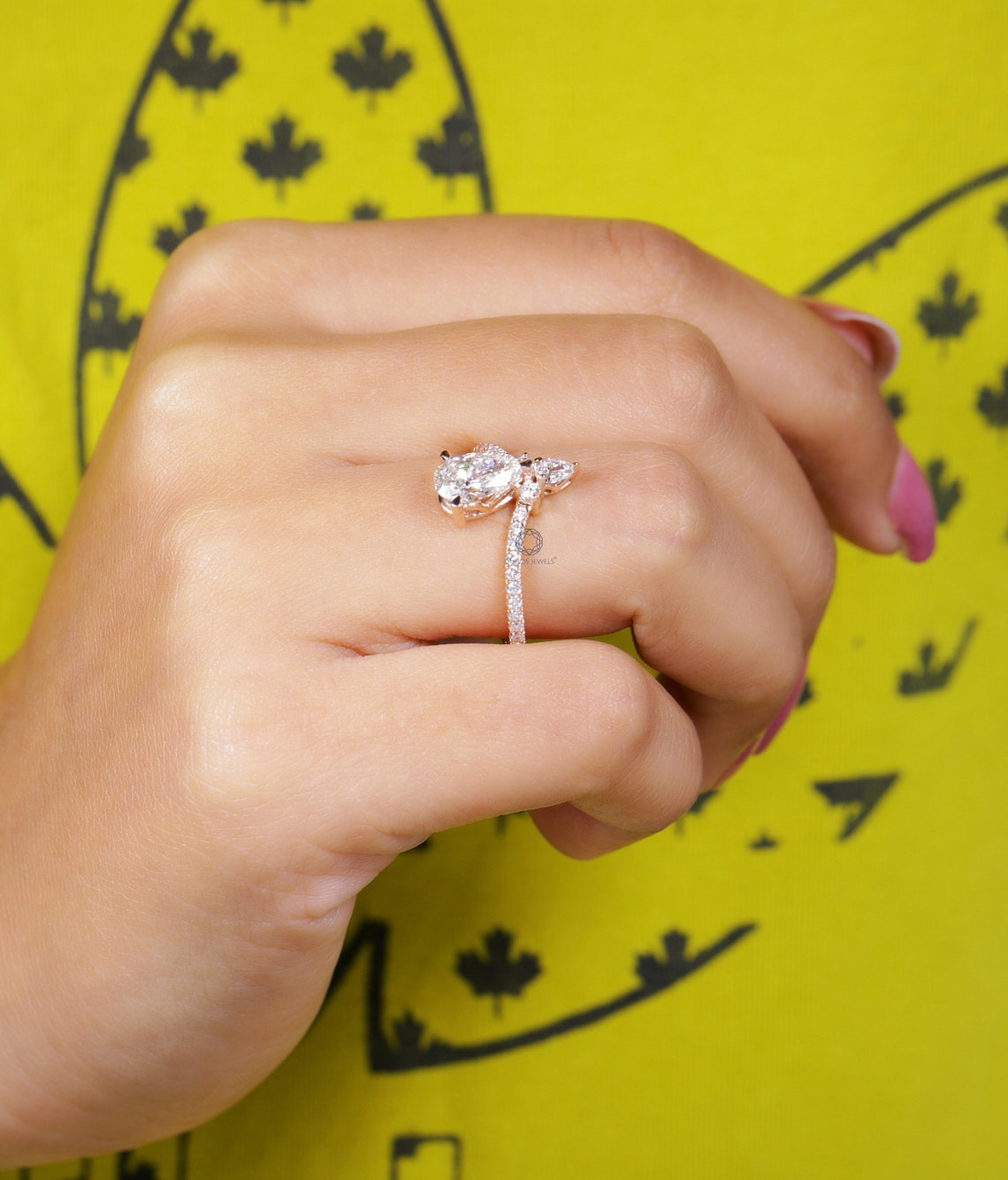 Pear Diamond Ring/ Chevron Shaped Diamond Ring/ Claw Prongs | Etsy