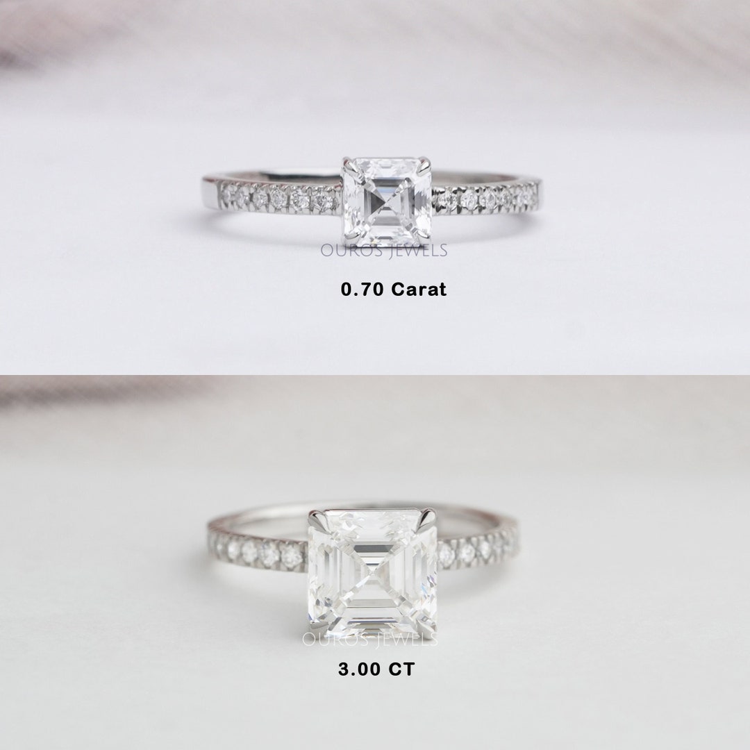 3.00 Carat Asscher Cut Lab Diamond Solitaire Accent Ring / Asscher ...