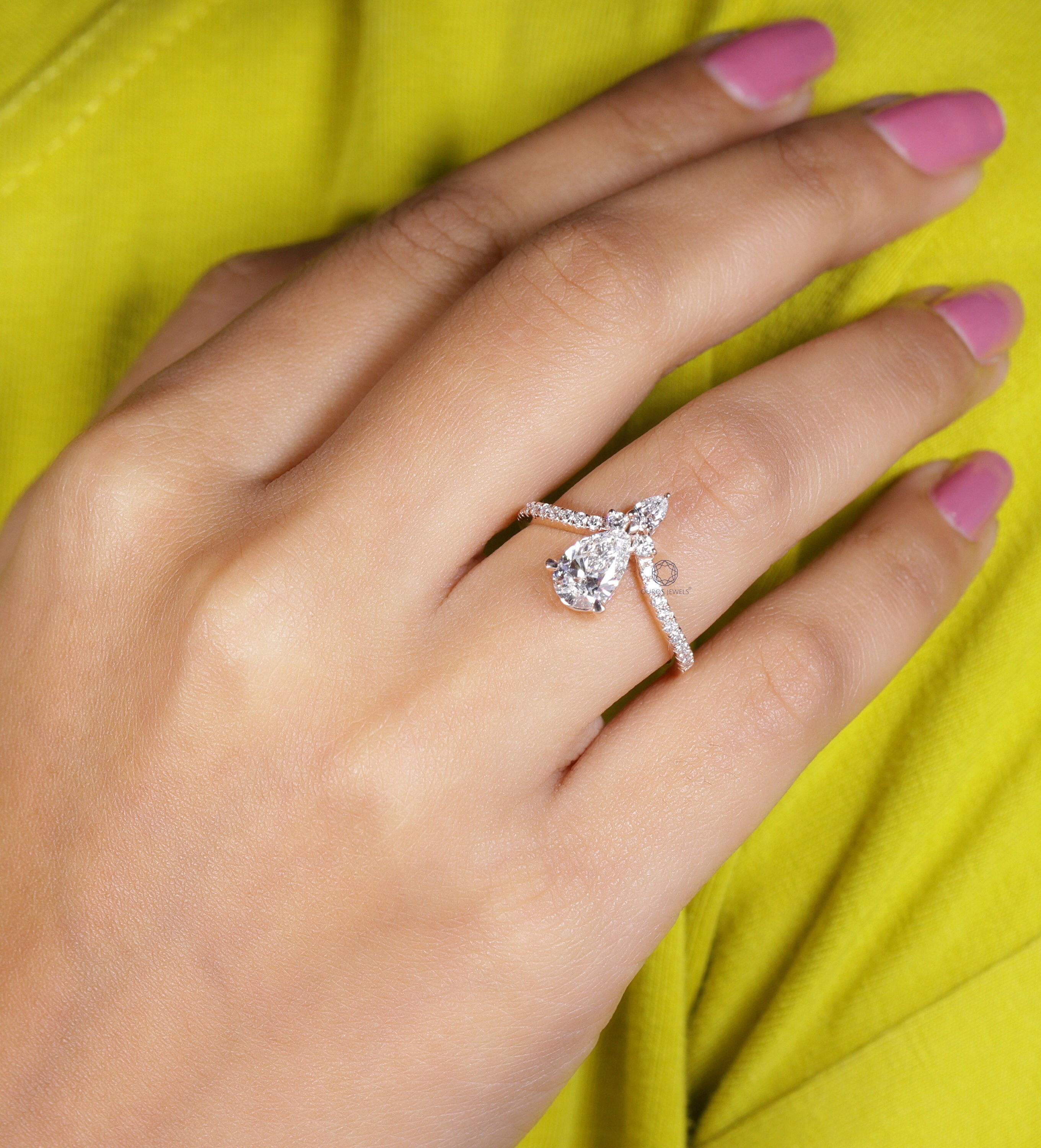 Pear Diamond Ring/ Chevron Shaped Diamond Ring/ Claw Prongs | Etsy