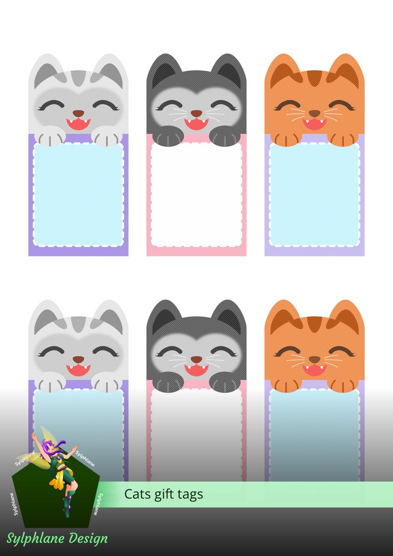 Cats Gift Tags Cute Printable Printable Tags Kawaii Label - Etsy