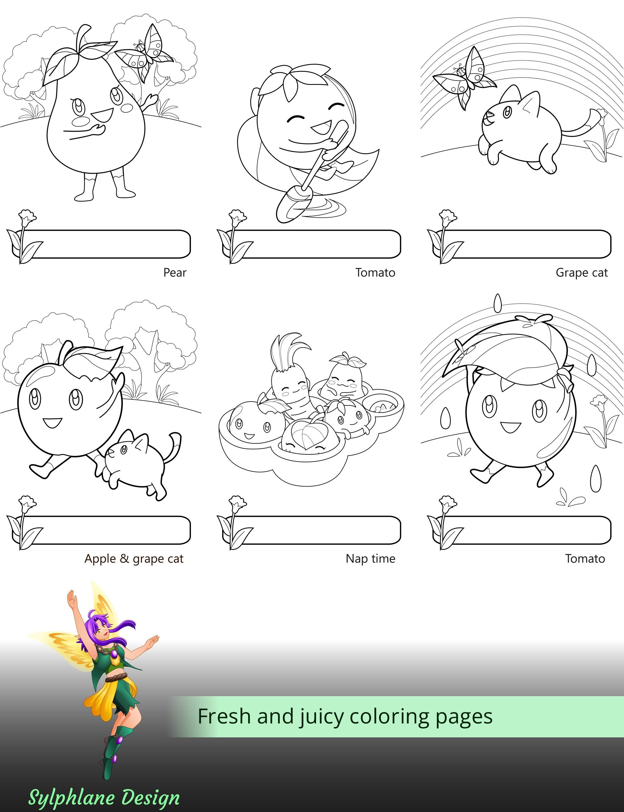 Fresh and Juicy Coloring Page, Kids Activity Sheet, Coloring Book for ...