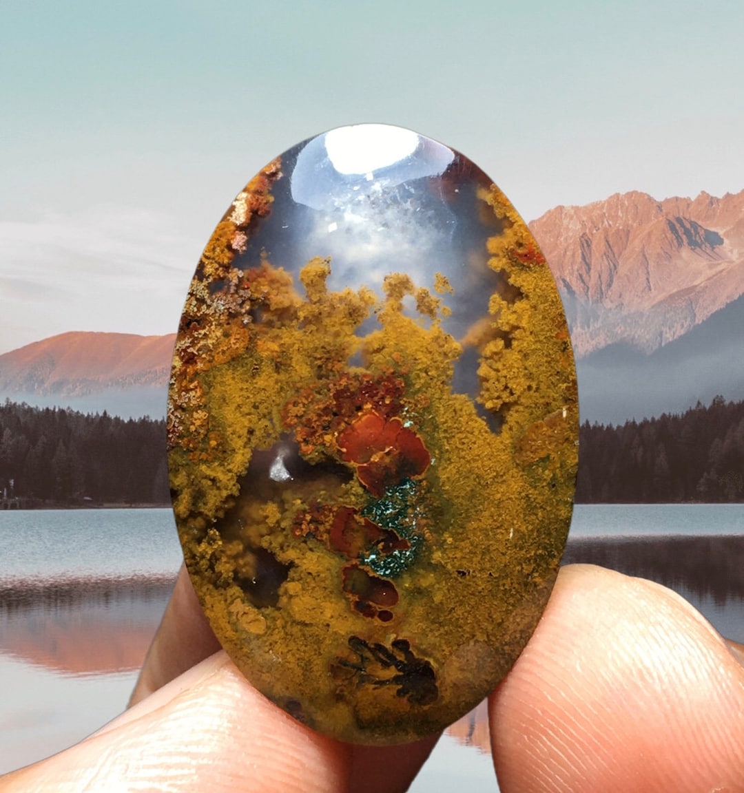 Unique Moss Agate Cabochon 29x20x5 Mm - Etsy