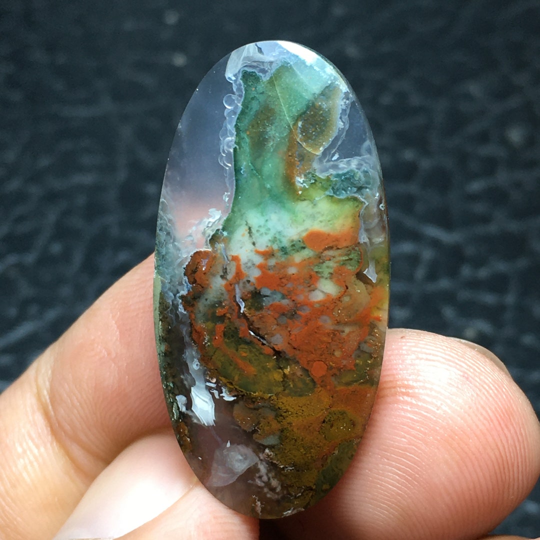 Beautiful Gift Scenic Mossy Jasper Agate Cabochon 33x16x5 Mm - Etsy